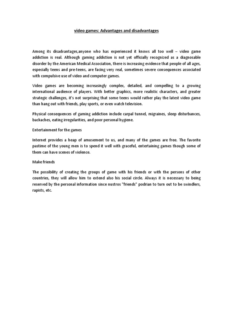 Video Games: Advantages and Disadvantages | PDF