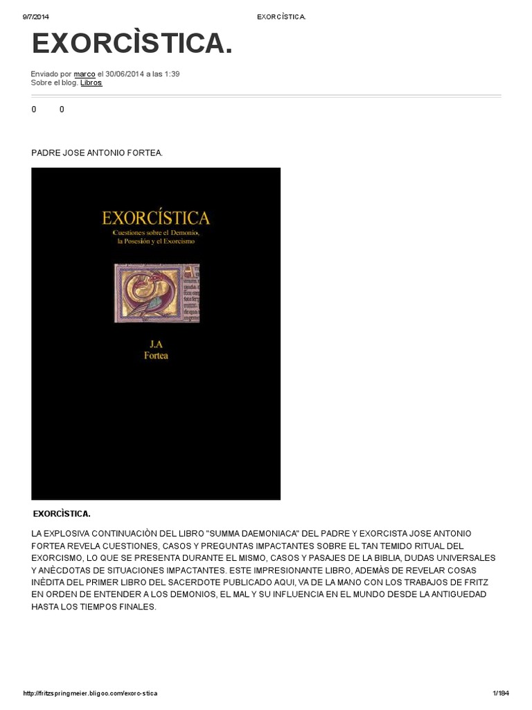 Jose Antonio Fortea - Exorcìstica | PDF | Demonios | Oración