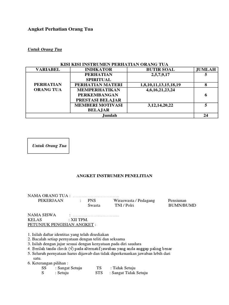 Angket Perhatian Orang Tua