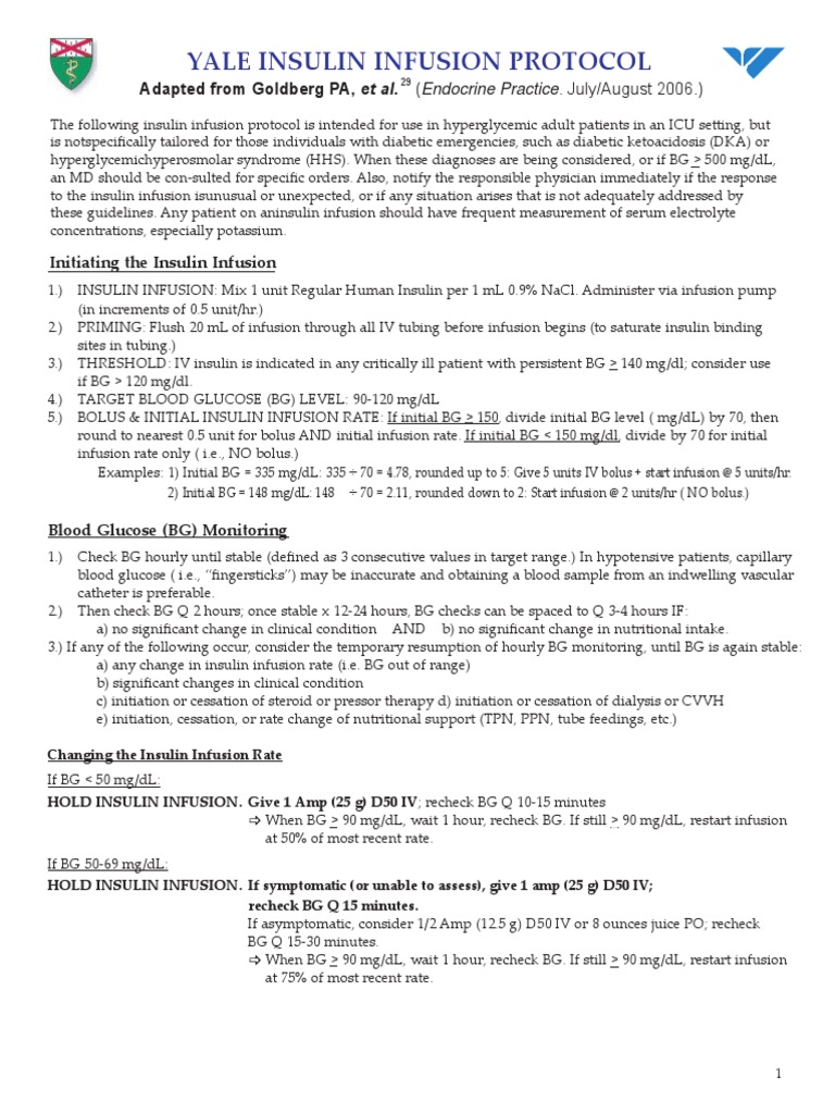 Yale Insulin Infusion Protocol | Download Free PDF | Insulin ...