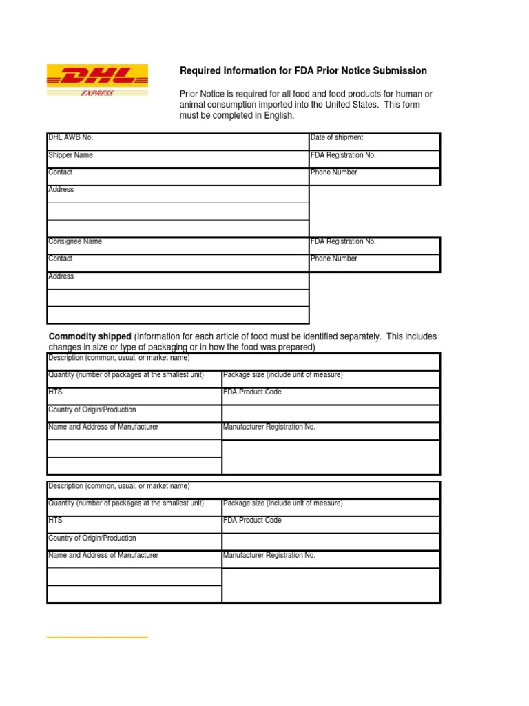 FDA Prior Notice Submission Guide | PDF | Business | Law