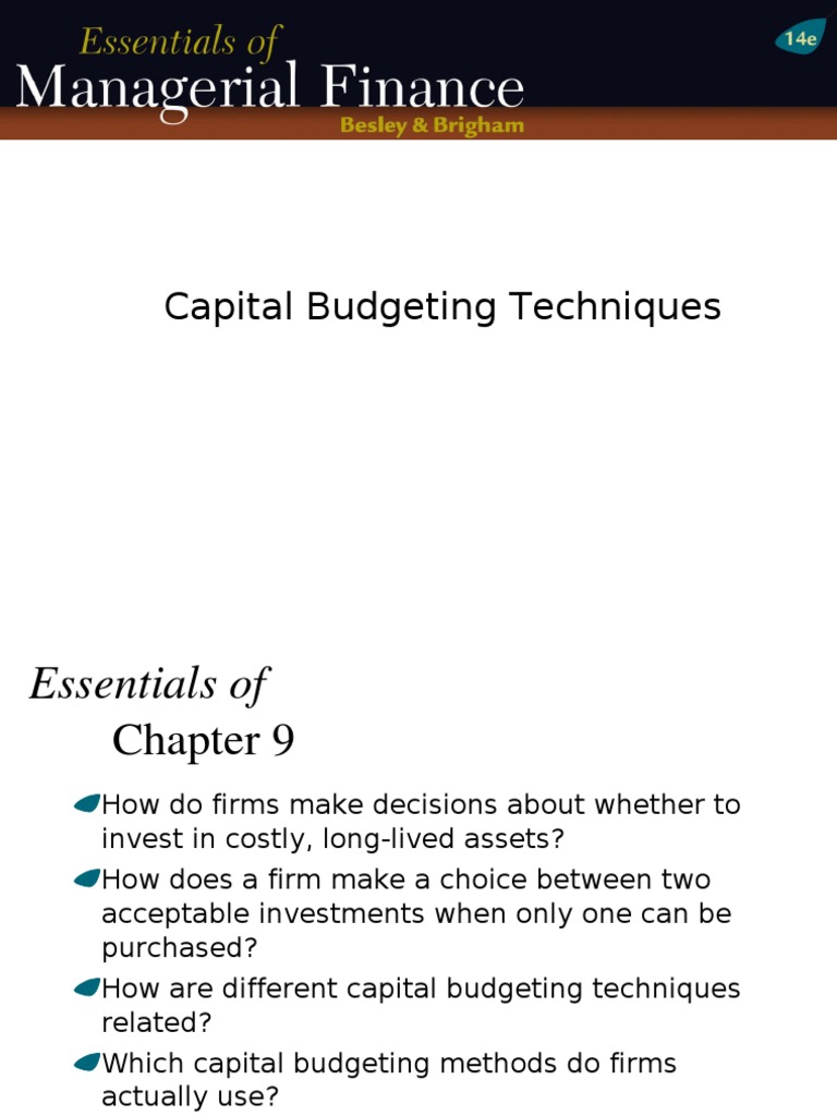 Ch09 PPT Capital Budgeting Techniques | PDF | Capital Budgeting | Net ...