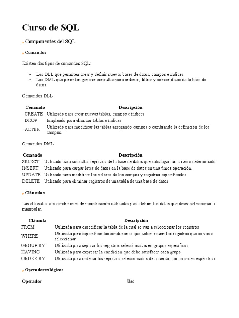 Curso de SQL-Resumen | PDF | Business