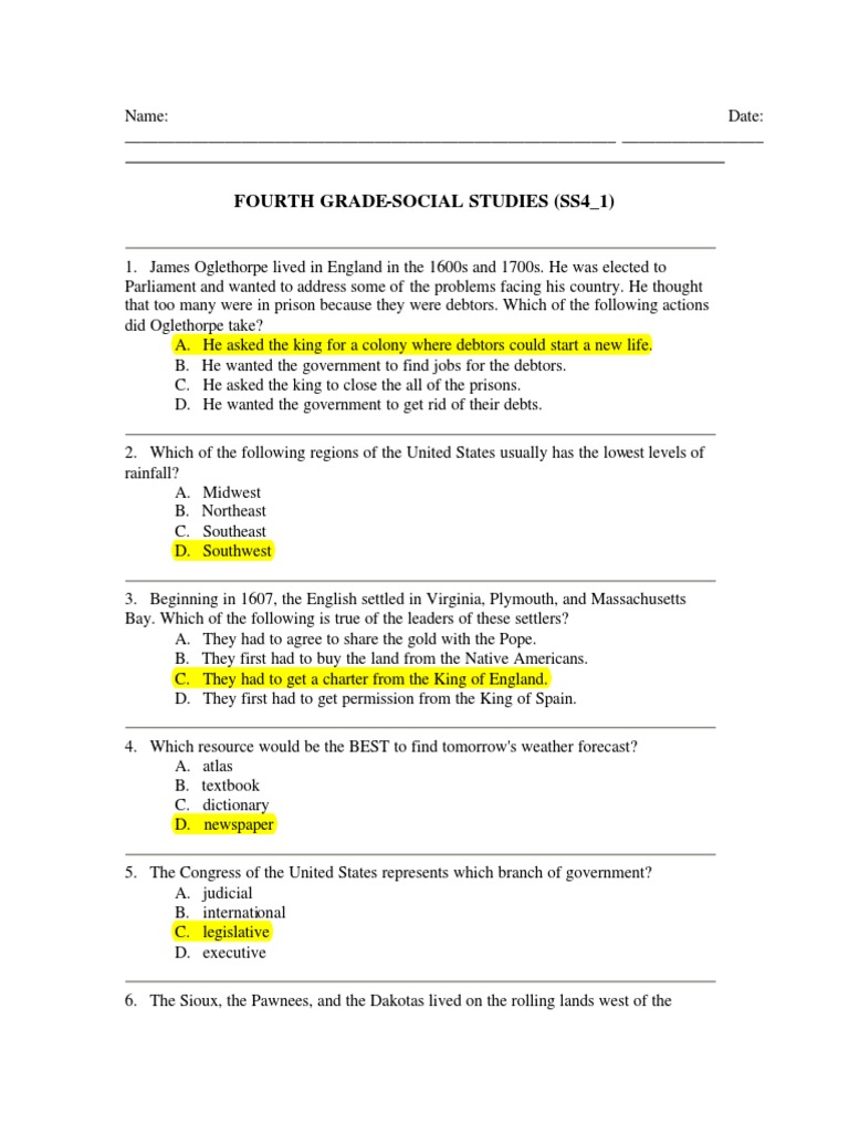 Fourth Grade-Social Studies (Ss4 - 1) | PDF | North America | The ...