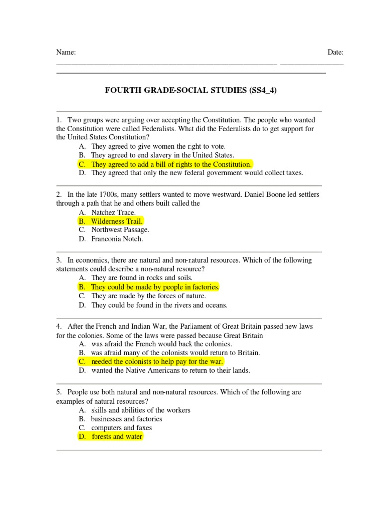 Fourth Grade-Social Studies (Ss4 - 4) | PDF | American Revolution | The ...