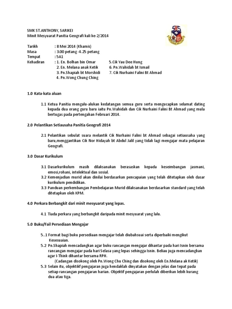 Minit Mesyuarat Kali Ke 2 | PDF