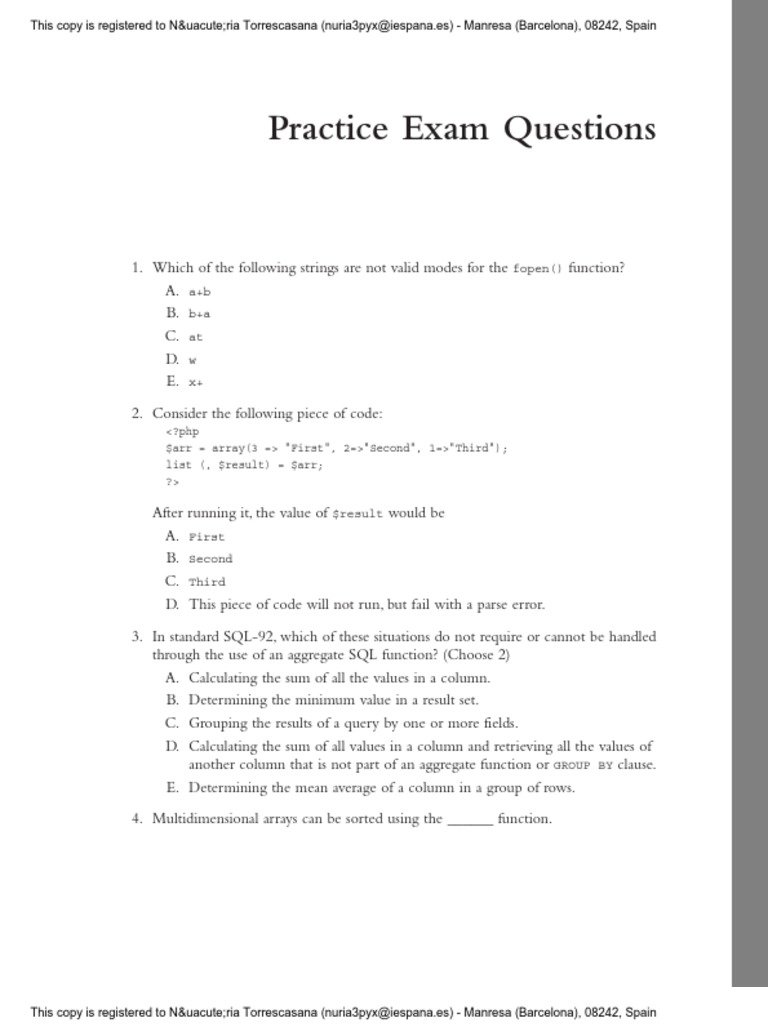 Practice Exam Questions: Fopen A+b B+a at W X+ | PDF | Parameter (Computer Programming) | Software