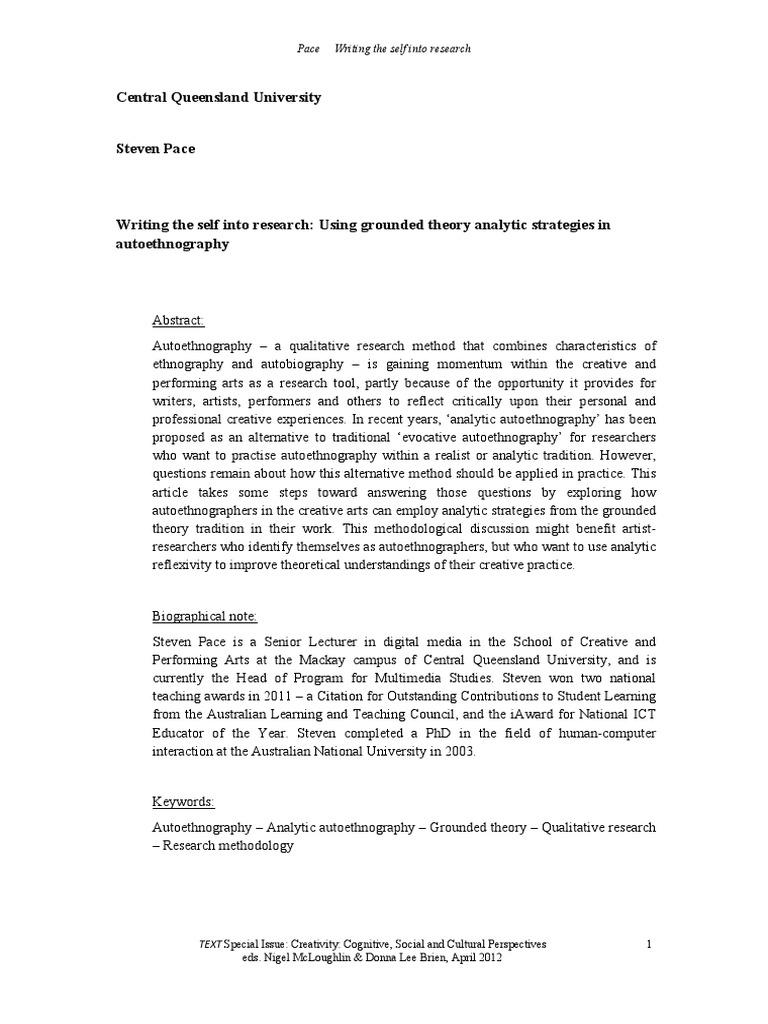 Analytic Autoethnography in Arts | PDF | Qualitative Research | Ethnography