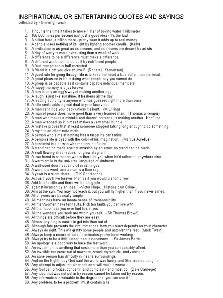 Inspirational or Entertaining Quotes and Sayings | PDF | Language Arts ...