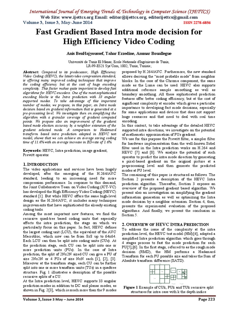 Fast Gradient Based Intra Mode Decision For High Efficiency Video Coding | PDF | Areas Of ...