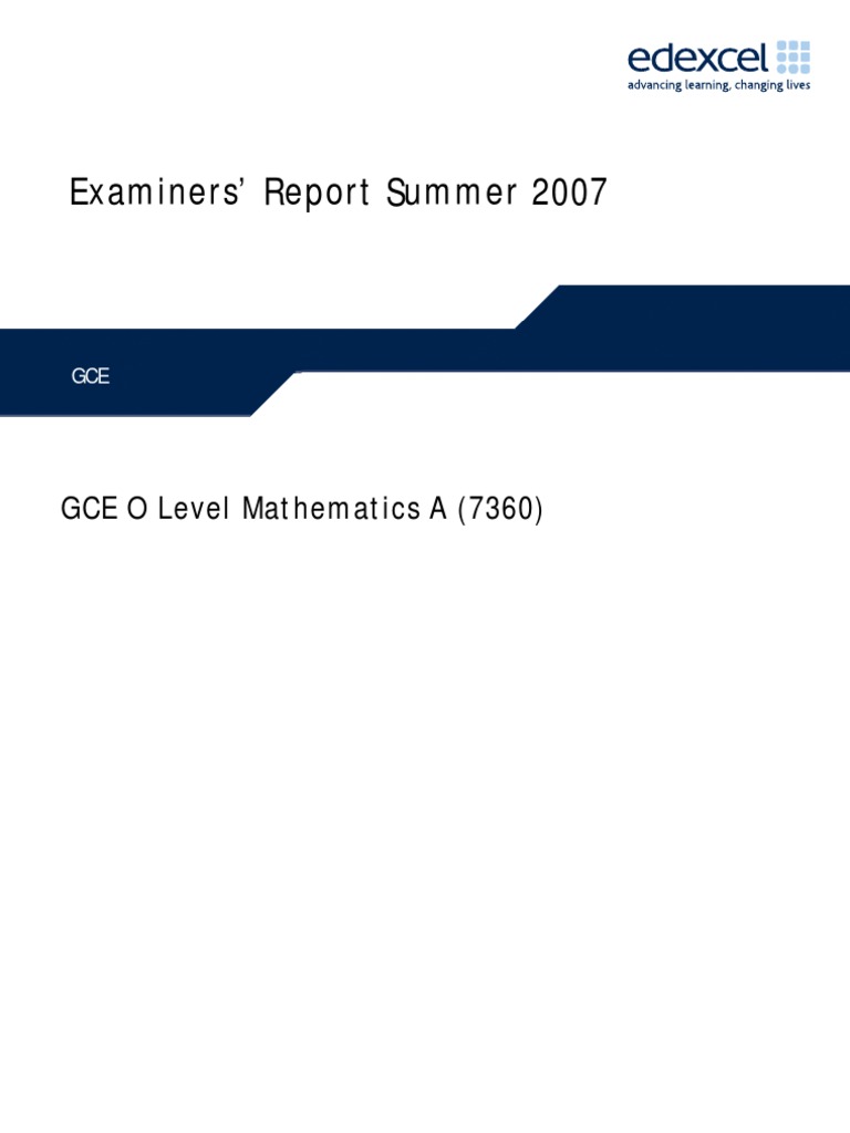 GCE O Level Mathematics A 20070809 | PDF | Fraction (Mathematics ...