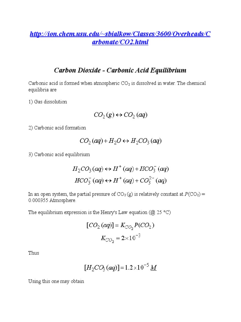 Carbon Dioxide - Carbonic Acid Equilibrium | PDF | Carbonate | Chemical ...