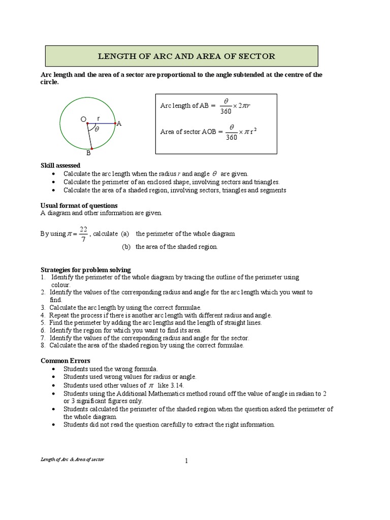 (Worksheet) Arc & Area of Sectors | Download Free PDF | Angle | Circle