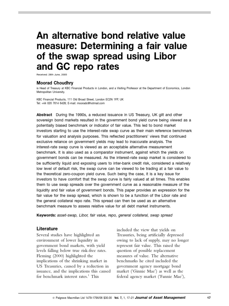 An Alternative Bond Relative Value Measure: Determining A Fair Value of ...