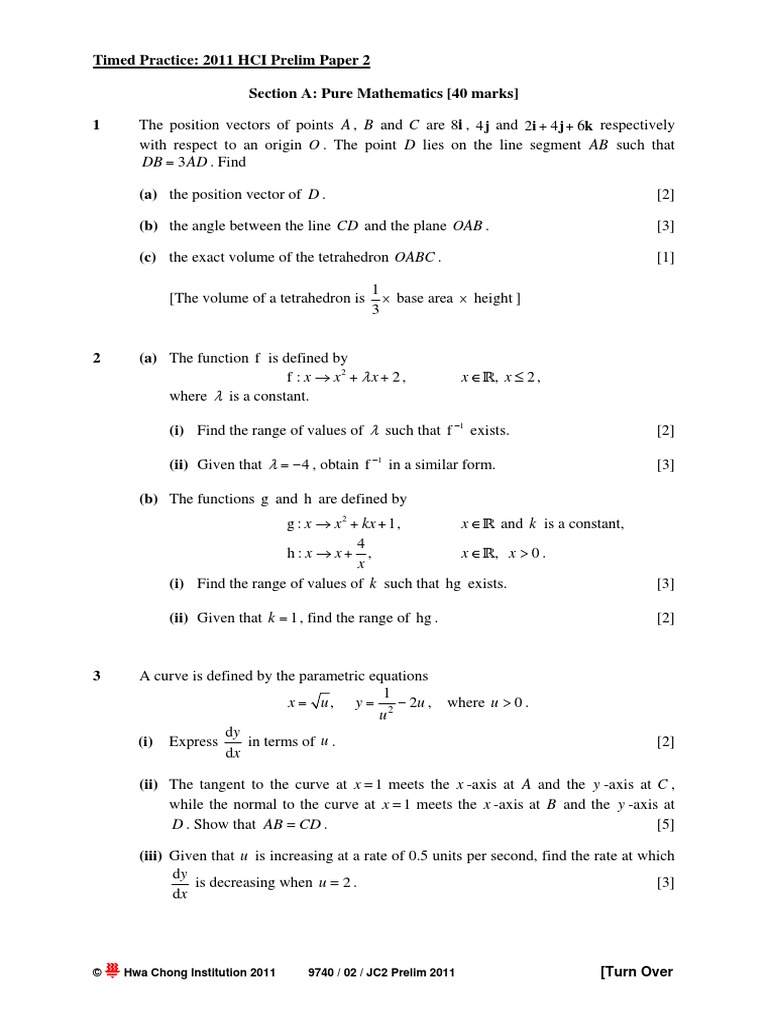 2011 Mathematics HCI Prelim Paper 2 | PDF | Probability Distribution | Expected Value