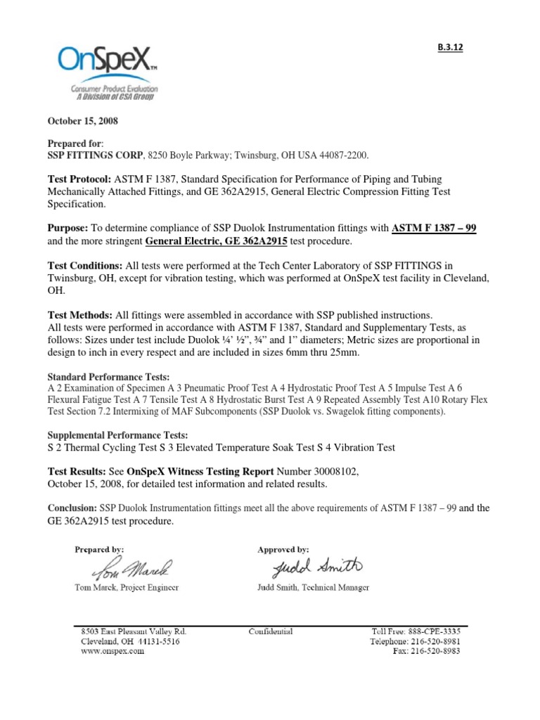 IPP STATEMENT SSP Duolok Swagelok Interchange Intermix Pages From ASTM ...