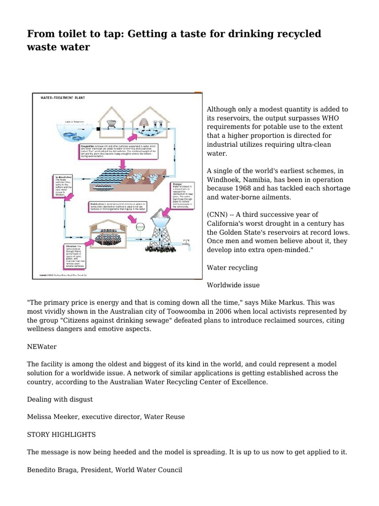 From Toilet To Tap: Getting A Taste For Drinking Recycled Waste Water ...