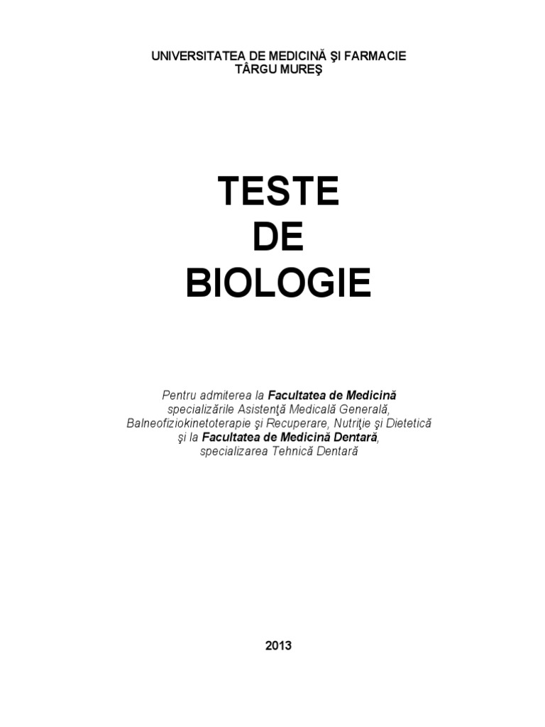 Teste Admitere Biologie | PDF