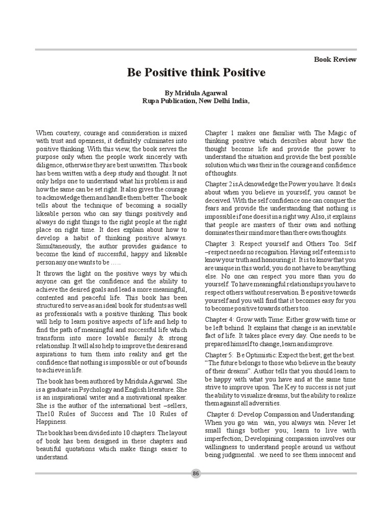 Be Positive Think Positive Book Review Pips | PDF | Thought | Optimism