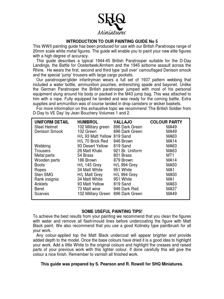 SHQ Painting Guide No 5 British Airborne | PDF | Uniforms | Military ...