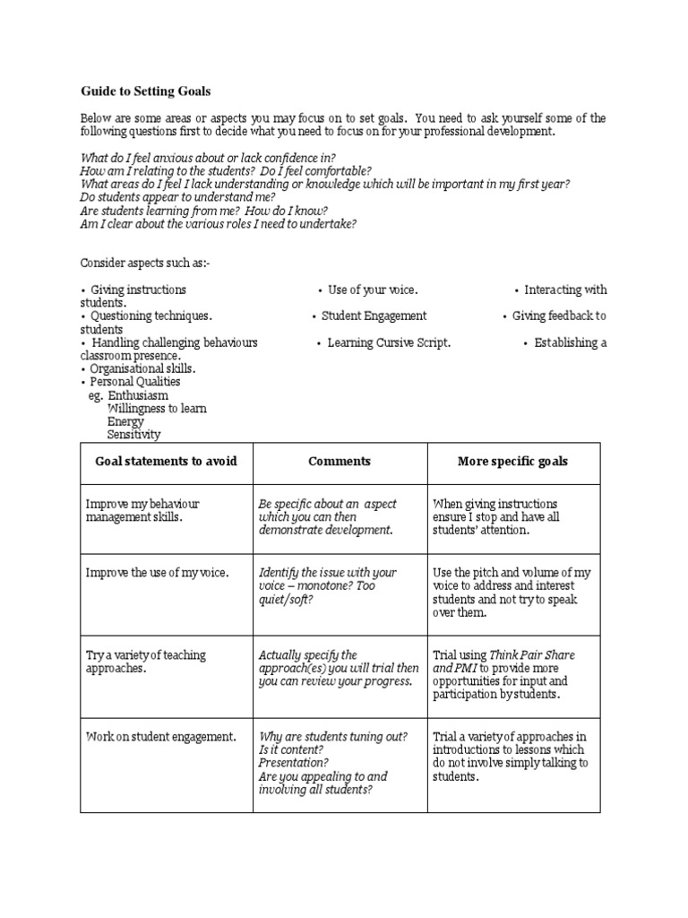 Guide To Goal Setting | PDF | Education Theory | Teachers