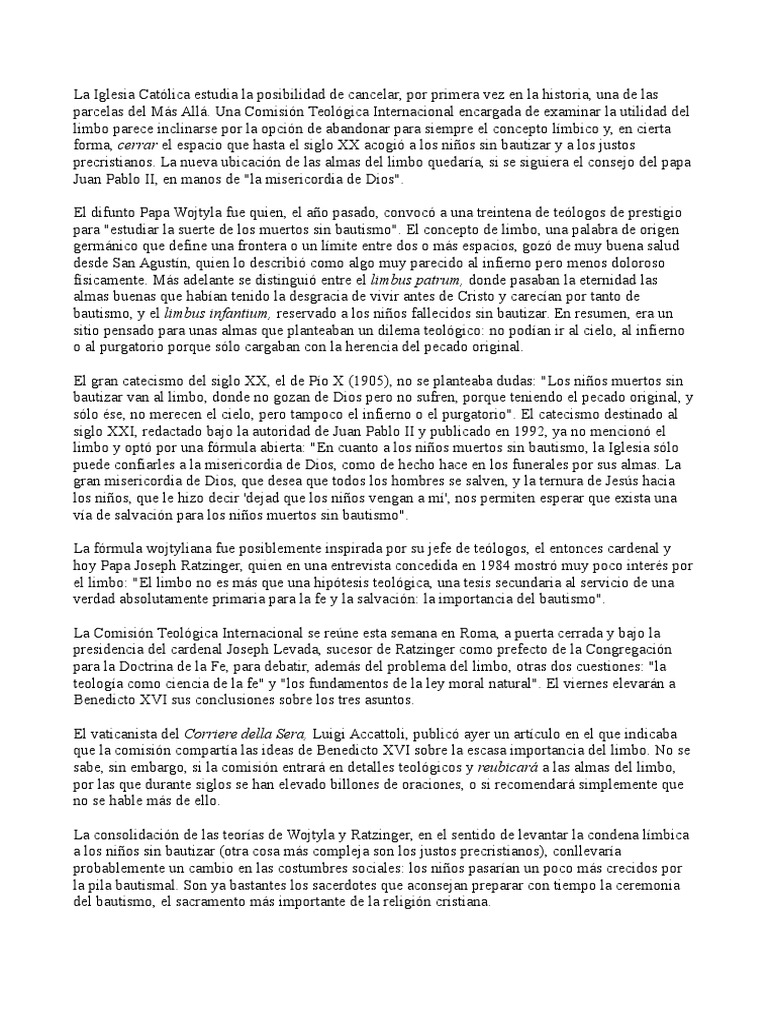 El Limbo | PDF | Bautismo | Iglesia Católica