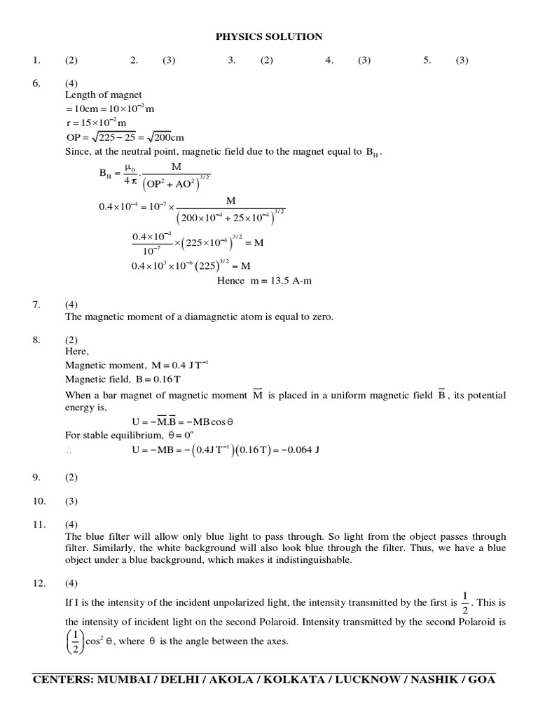 Physics Solution | PDF | Optics | Natural Philosophy