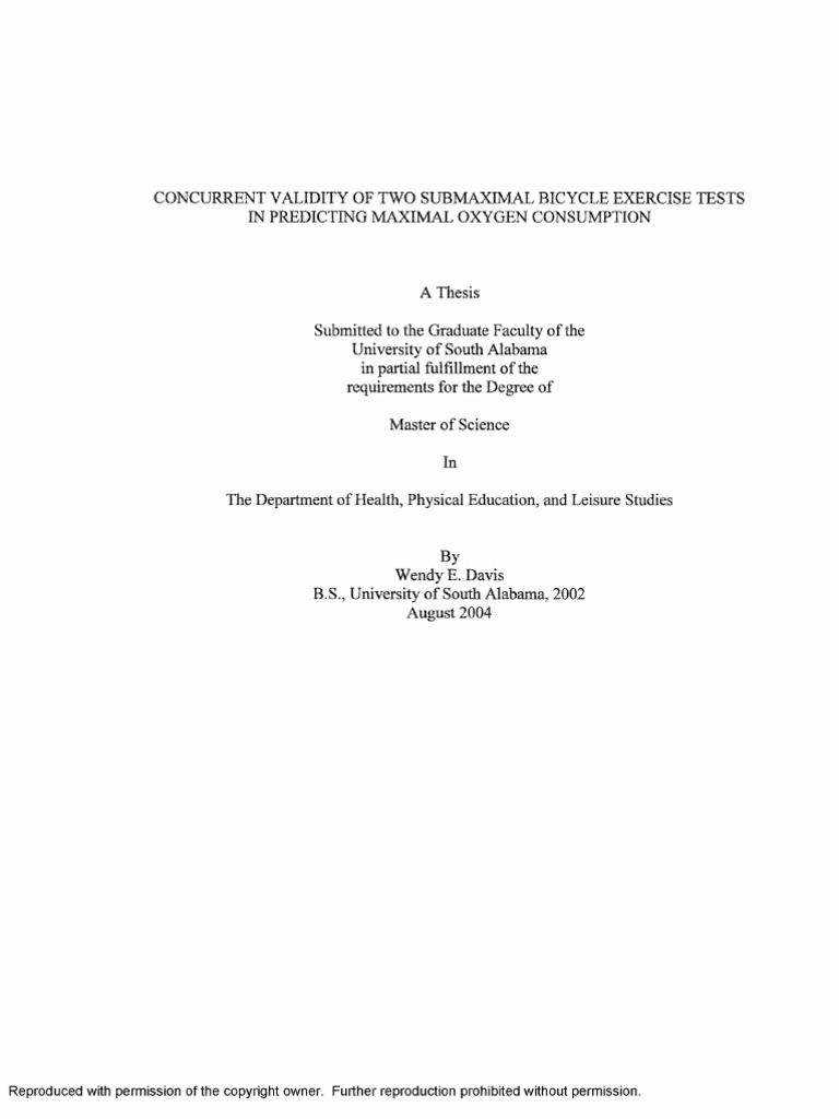 Concurrent Validity of Two Submaximal Bicycle Exercise Tests | PDF ...