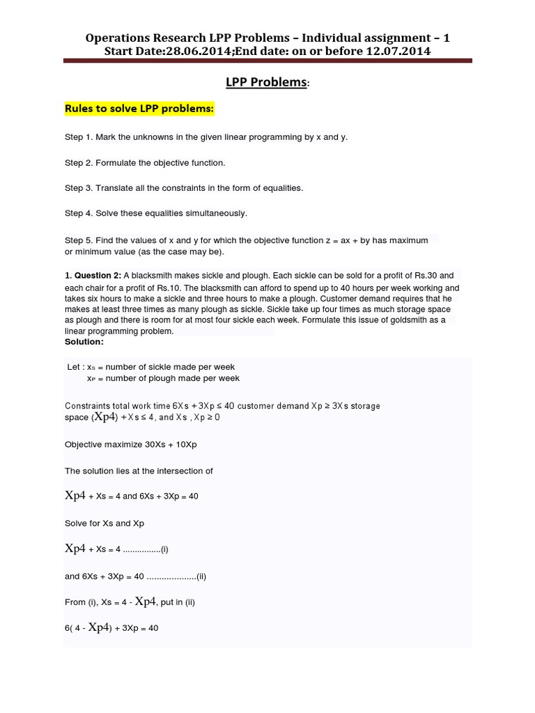 CU - LPP Problems Assignment | PDF | Mathematical Optimization ... CU - LPP Problems Assignment | PDF | Mathematical Optimization ...