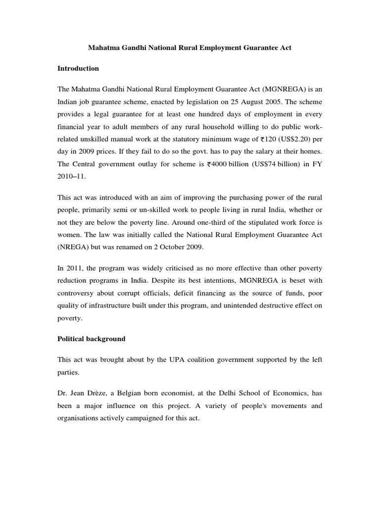 NREGA Introduction | PDF | Employment | Economies