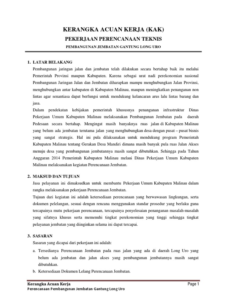 Kak Pembangunan Jembatan Gantung Long Uro | PDF