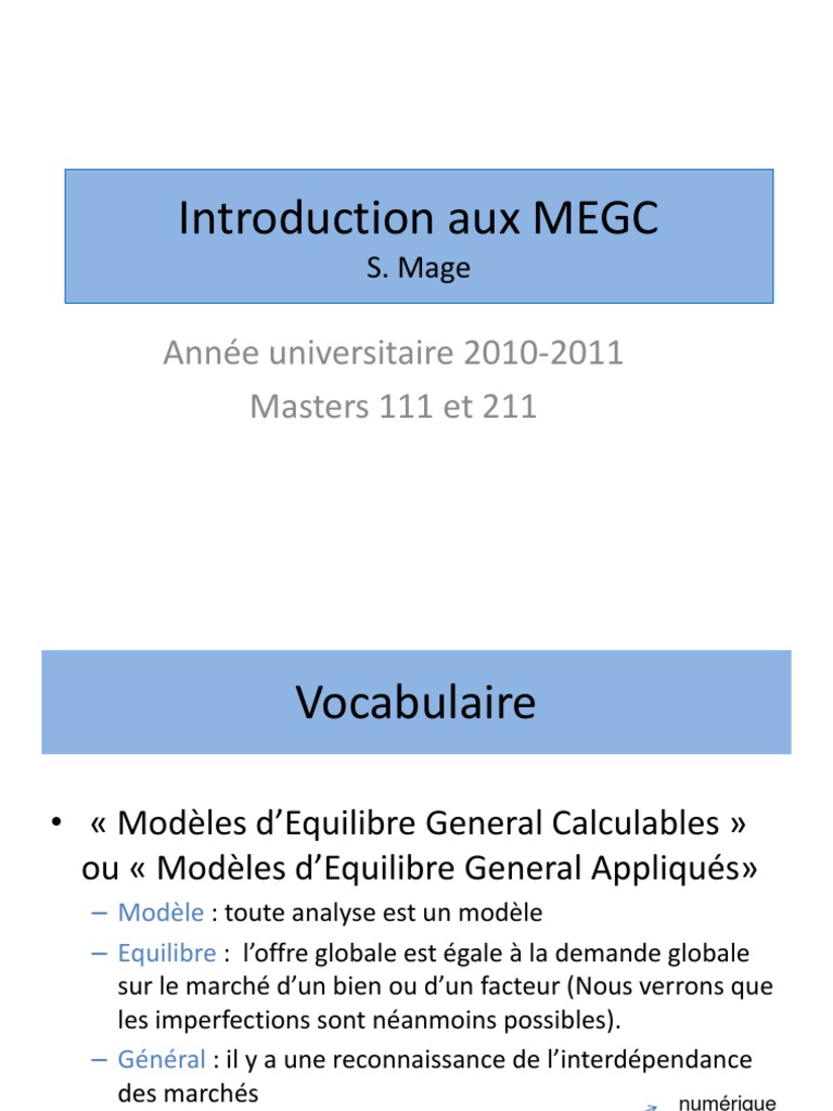 Introduction aux Modèles MEGC | PDF | Valeur (Économie) | Offre et demande