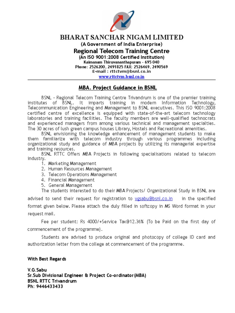 BSNL Projects Mba | PDF | Telecommunication | Science