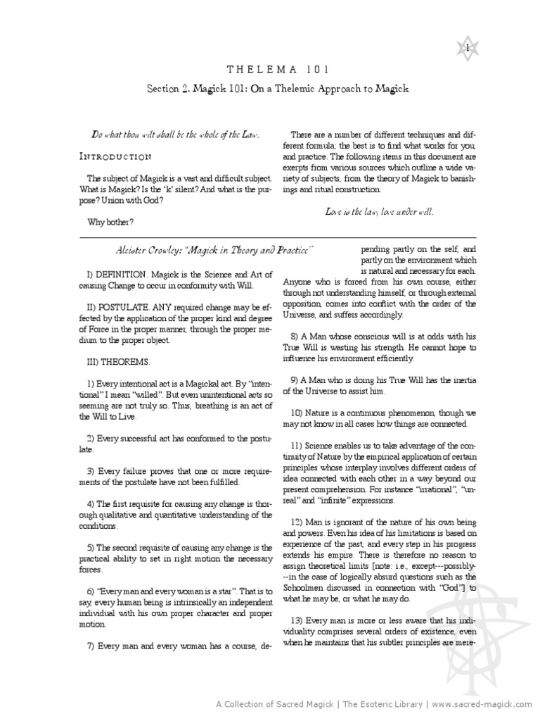 On A Thelemic Approach To Magick - Magick 101 | PDF | Magick (Thelema ...