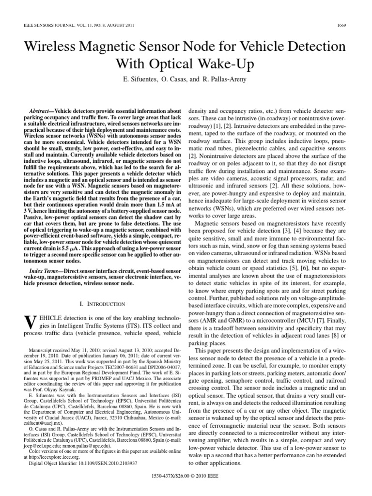 Wireless Magnetic Sensor Node For Vehicle Detection With Optical Wake ...