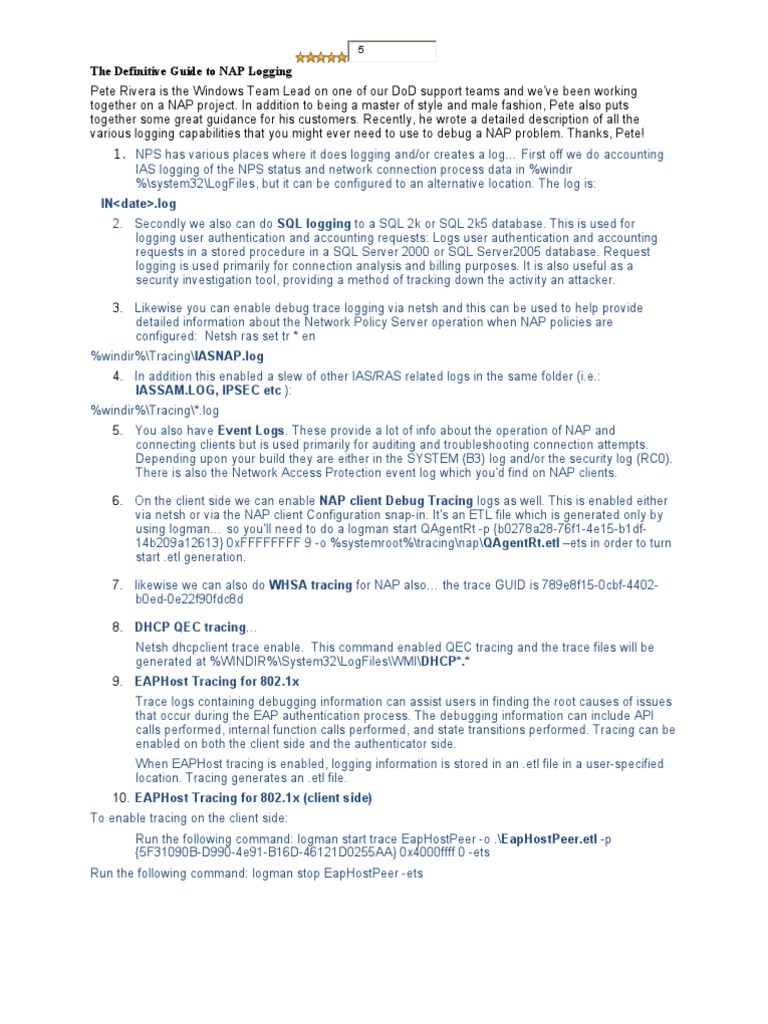 NAP Logging: A Comprehensive Overview | PDF | Windows Registry ...