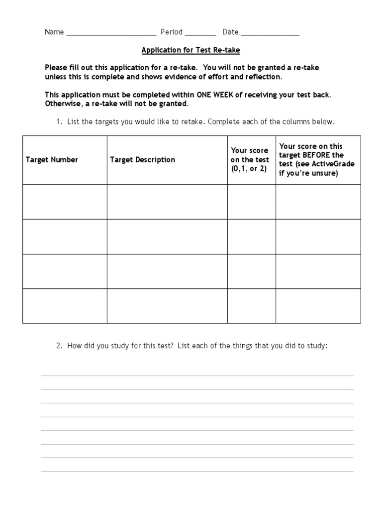 Test Re-take Application Form | PDF