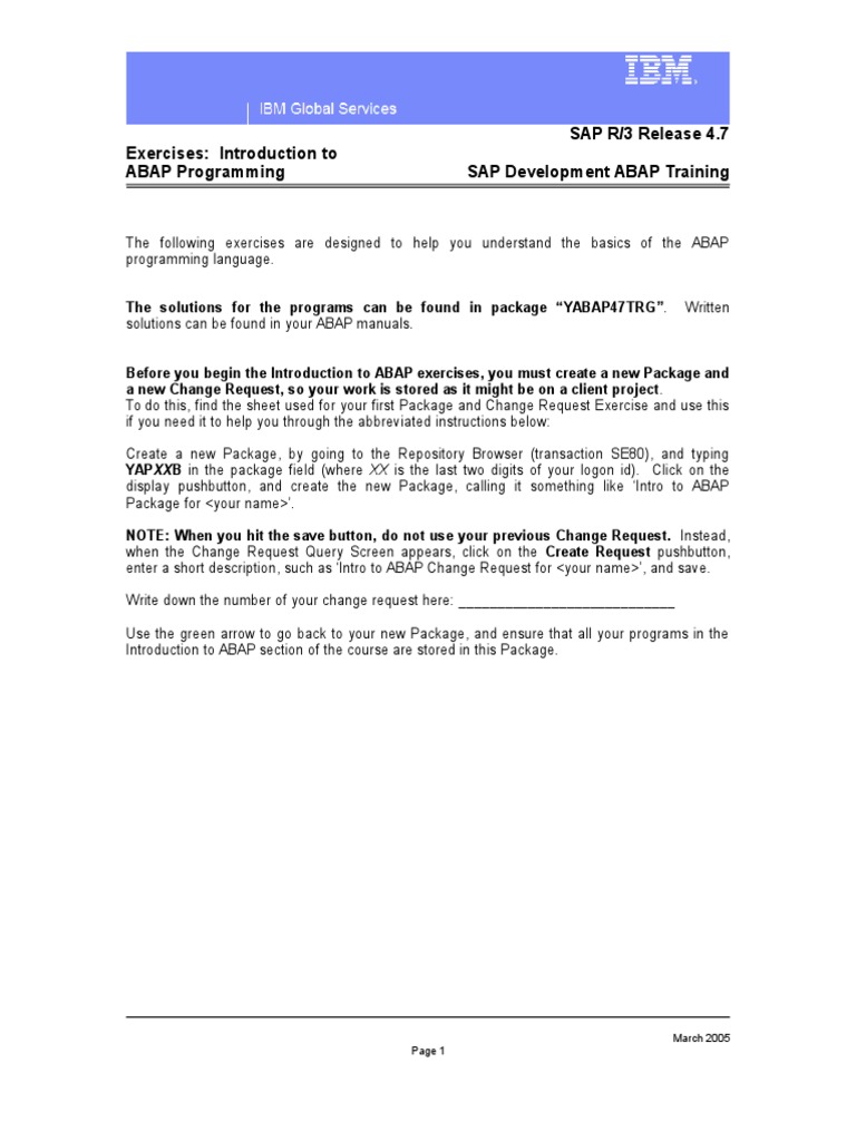 16 Intro To Abap Exercises Pdf Computer Engineering Areas Of Computer Science