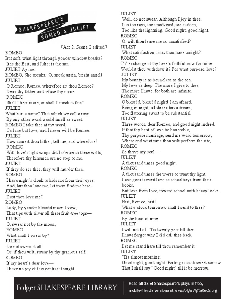 Romeo and Juliet Balcony Scene Folger Digital Texts | Romeo And Juliet