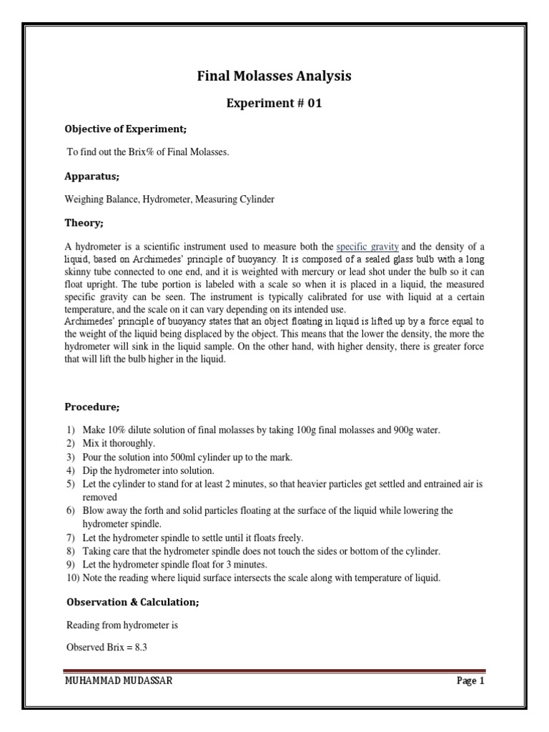 Final Molasses Analysis | PDF | Home & Garden | Science & Mathematics