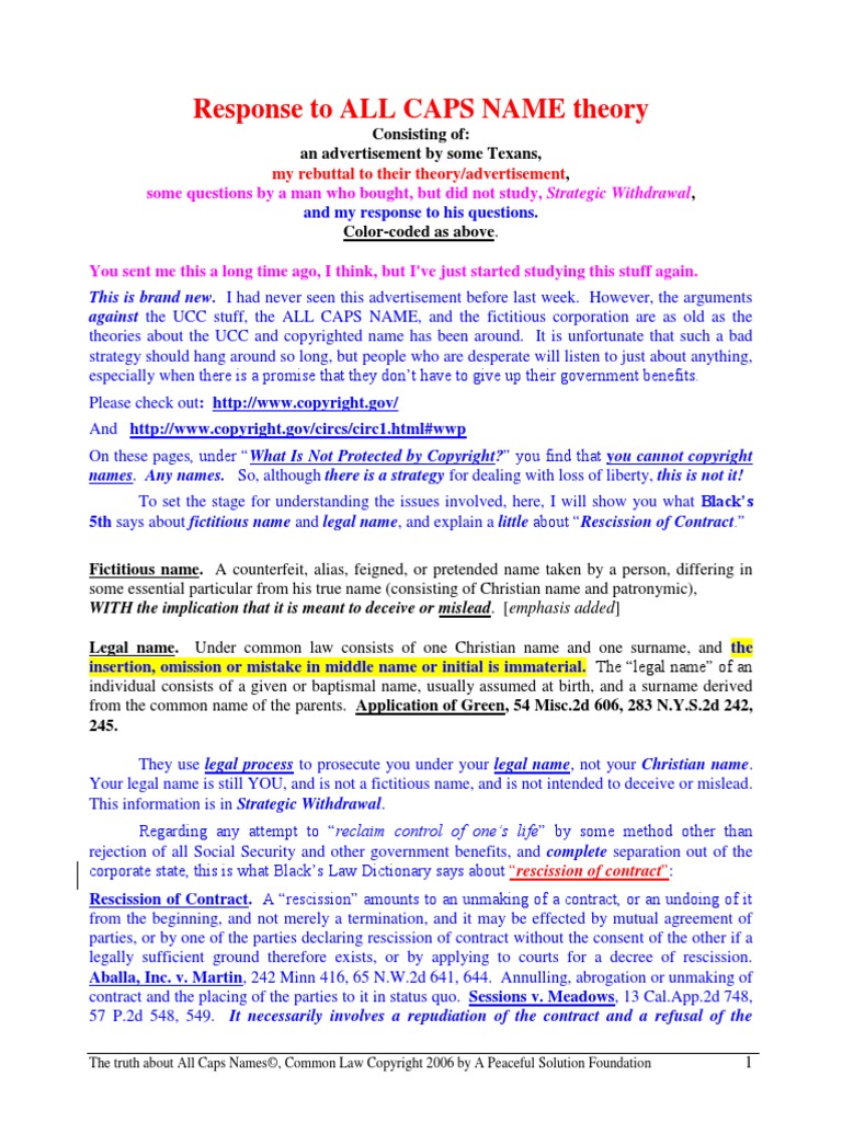 Response To ALL CAPS NAME Theory | PDF | Evidence (Law) | Burden Of ...
