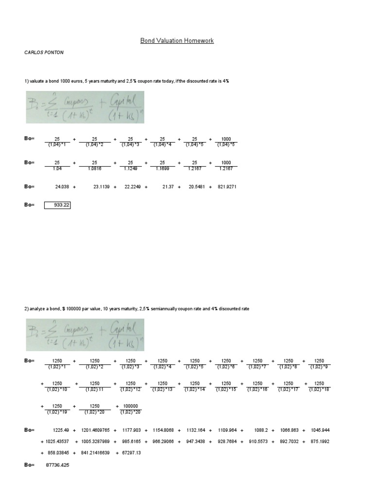 Bond Valuation Homework: Carlos Ponton | PDF | Bonds (Finance ...