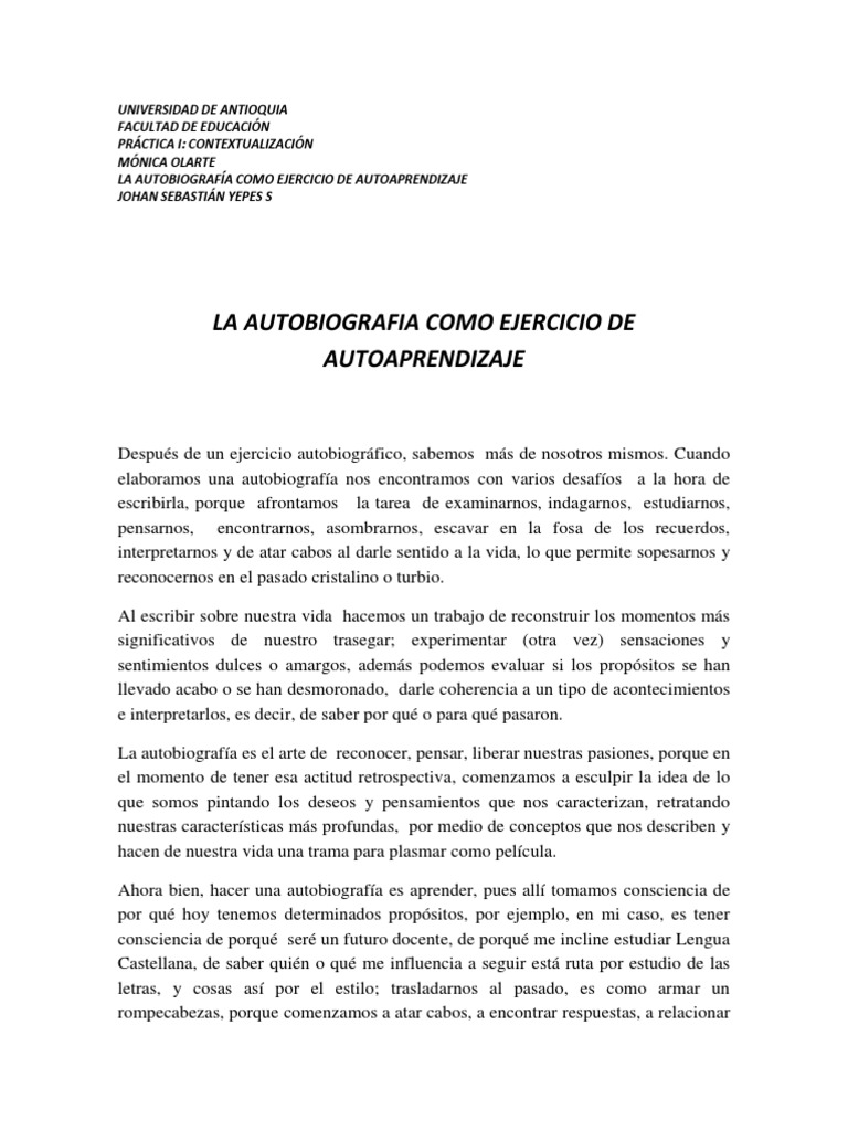 Autobiografía: Ejercicio de Autoaprendizaje | PDF | Conceptos ...