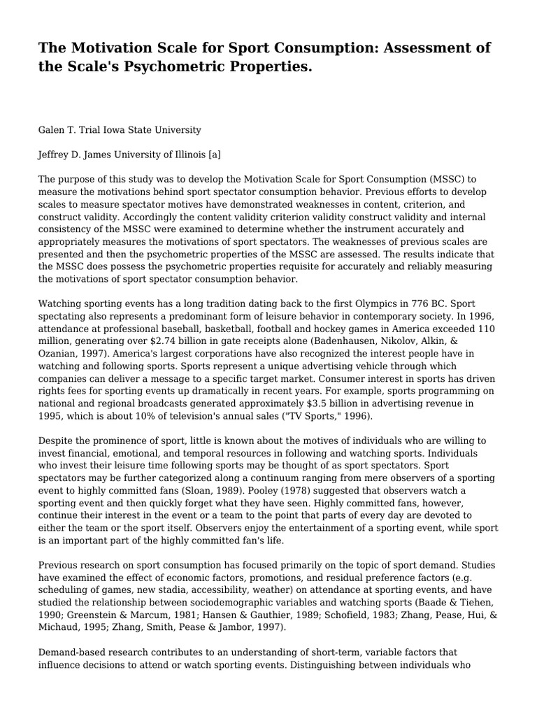 The Motivation Scale For Sport Consumption: Assessment of The Scale's ...