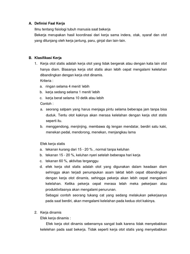 Definisi Faal Kerja | PDF