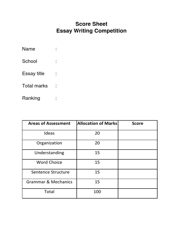 Essay Score Sheet Descriptive Writing Worksheets 15 Worksheets.com