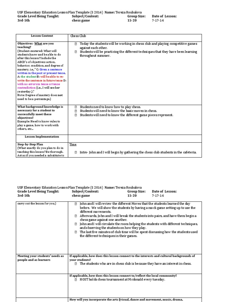 chess lesson | Lesson Plan | Chess