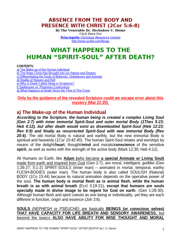 What Happens To The Human "Spirit-Soul" After Death? | PDF | Soul ...