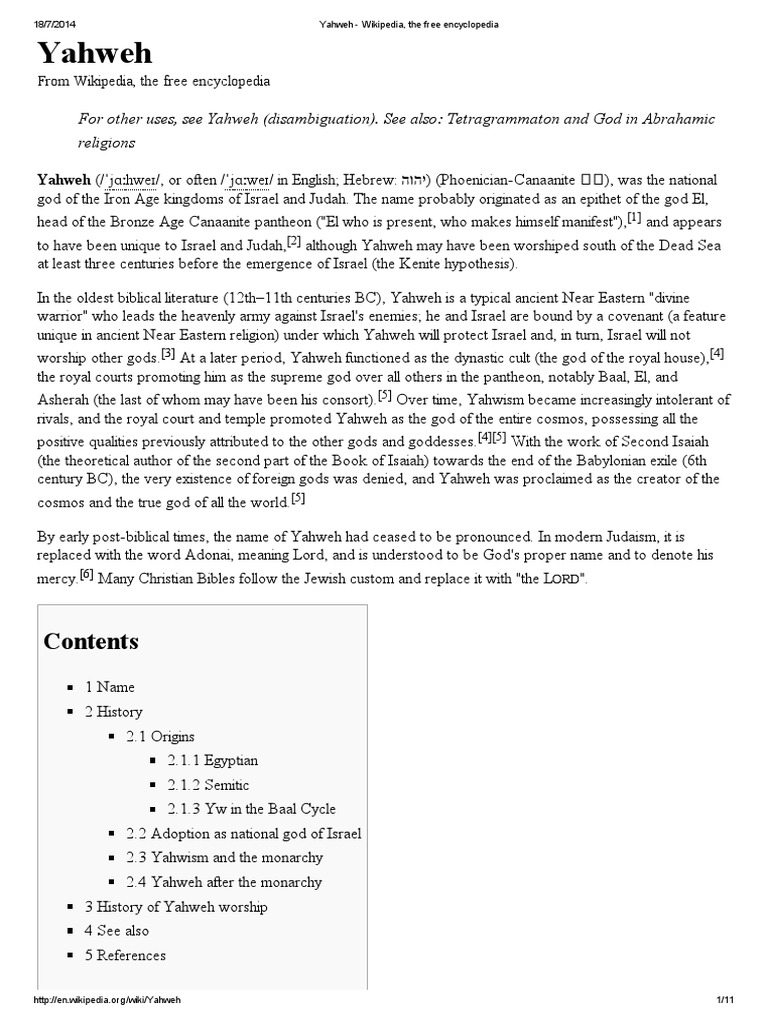 Yahweh - Wikipedia, The Free Encyclopedia | PDF | Yahweh | Tetragrammaton