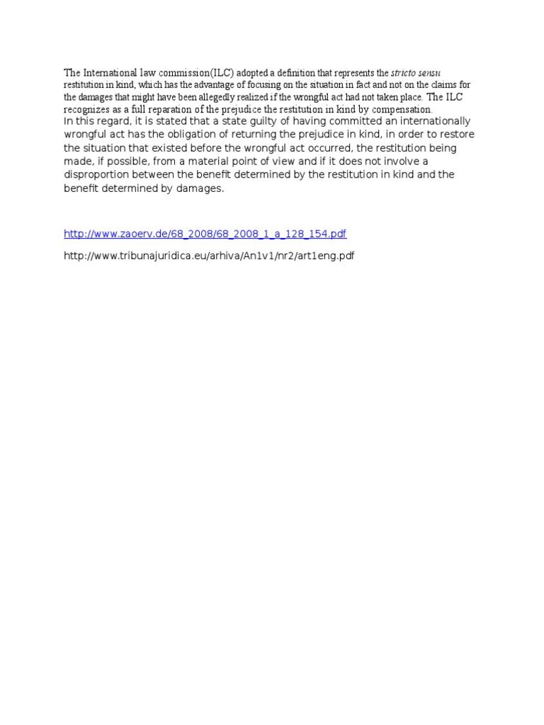 ILC Definition of Restitution in Kind | PDF